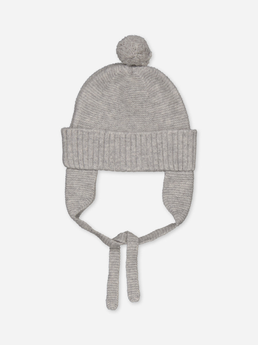 Pompom baby beanie hat grey in regenerated cashmere – bobbin & tricot ...