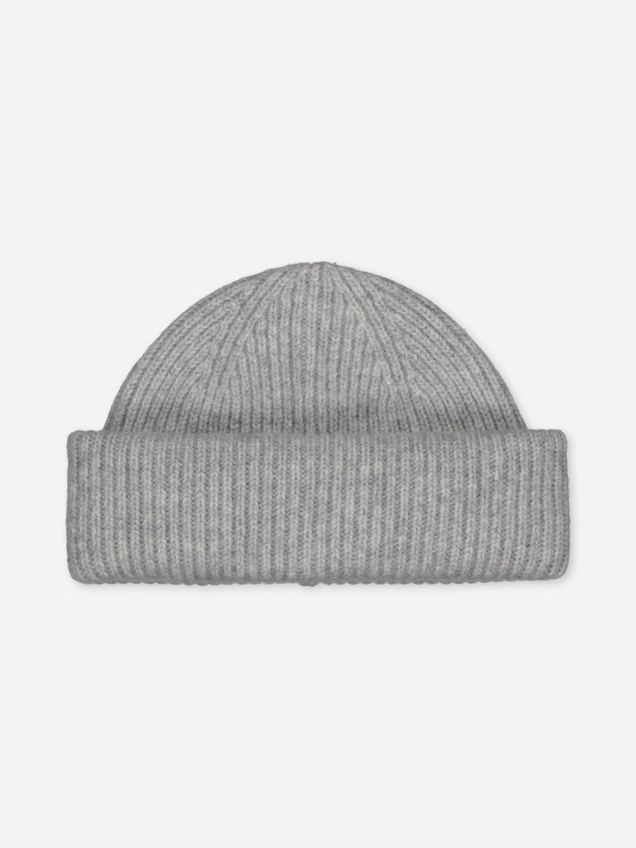 Grey ribbed beanie knitted in regenerated cashmere to personalize ...